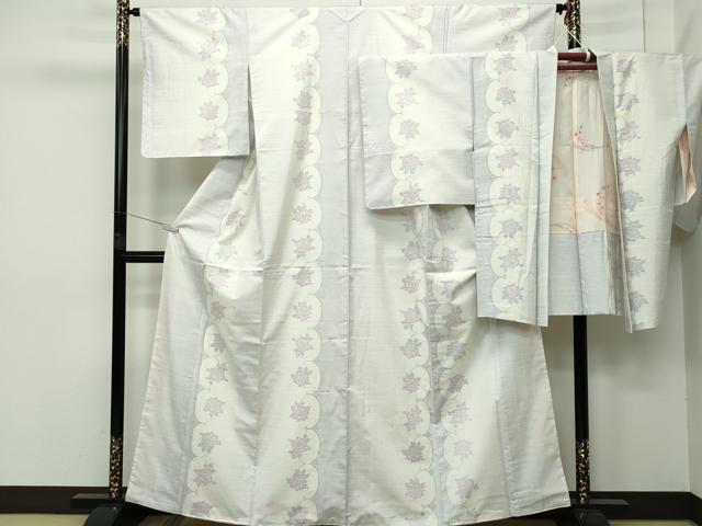 平和屋本店■極上　本場大島紬　白大島　アンサンブル　薔薇　逸品　未使用　CZAA2360s5