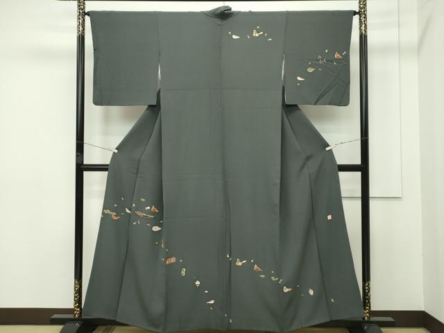 平和屋本店■極上　訪問着　作家物　駒刺繍　動物　魚　海松茶色地　逸品　CZAA2382s5