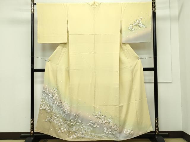 平和屋本店■極上　訪問着　総刺繍　枝花文　暈し染め　金糸　玉蜀黍色地　逸品　CZAA2452s5