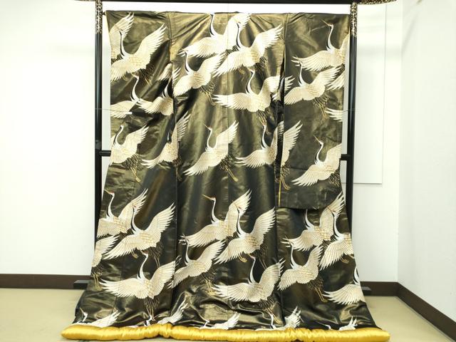 平和屋本店●極上　西陣　川島織物　色打掛　和装　婚礼　結婚式　花嫁　神社挙式　唐織　飛鶴文様　黒地　金糸　逸品　CZAA2524s5