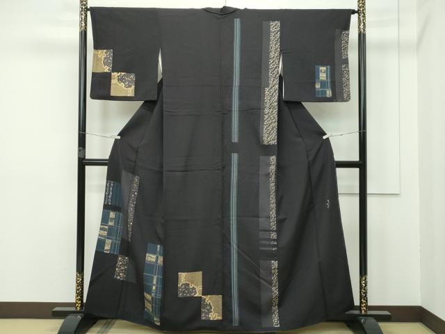 平和屋本店■極上　森英恵・HANAE MORI　訪問着　色紙重ね流水花文　紫黒色地　金彩　逸品　CZAA2542s5