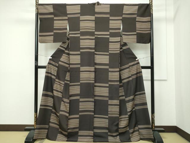 平和屋本店■極上　紬　作家物　市松文様　赤墨色地　逸品　CZAA2548s5