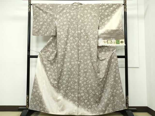 平和屋本店■極上　訪問着　結城紬地　刺繍　舞花文　黄枯色地　証紙付き　逸品　CZAA2565s5