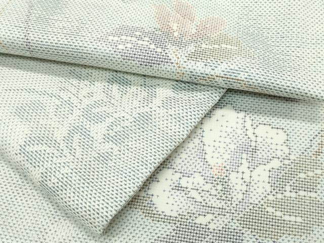 平和屋本店■極上　本場大島紬　白大島　9マルキ　草花文　逸品　CZAA2581s5