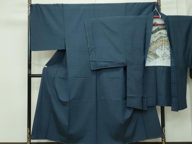 平和屋本店■極上　男性　紬　髭紬羽織セット　キングサイズ　濃紺　逸品　未使用　CZAA2608s5