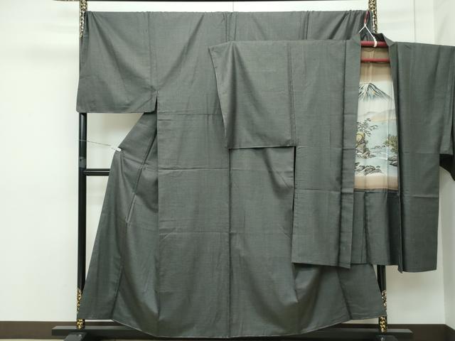 平和屋本店■極上　男性　紬　アンサンブル　キングサイズ　100亀甲　黒地　逸品　CZAA2609s5