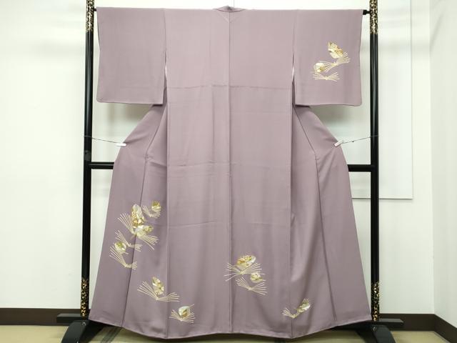 平和屋本店■極上　訪問着　駒刺繍　松葉文　金彩　江戸鼠色地　逸品　CZAA2633s5