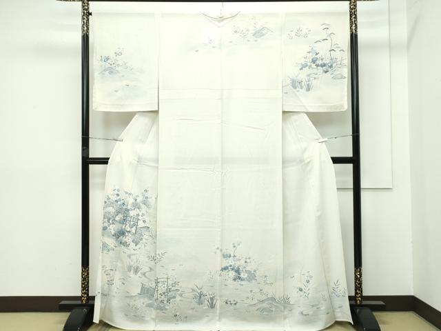 平和屋本店■極上　夏物　訪問着　風景文　絽縮緬　暈し染め　銀彩　砥粉色地　逸品　未使用　CZAA2645s5