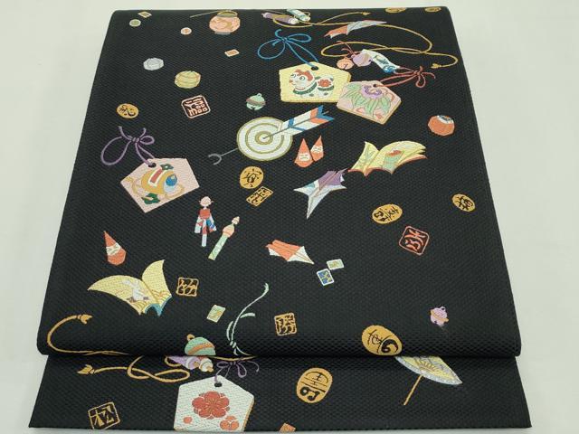 平和屋本店■極上　六通柄袋帯　唐織　市楽　りんごの想いで　黒地　逸品　未使用　CZAA2686s5