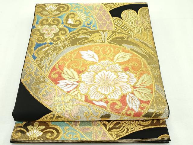 平和屋本店■極上　西陣　川島織物　六通柄　本袋帯　花唐草吉祥文　黒地　金銀糸　逸品　未使用　CZAA2688s5