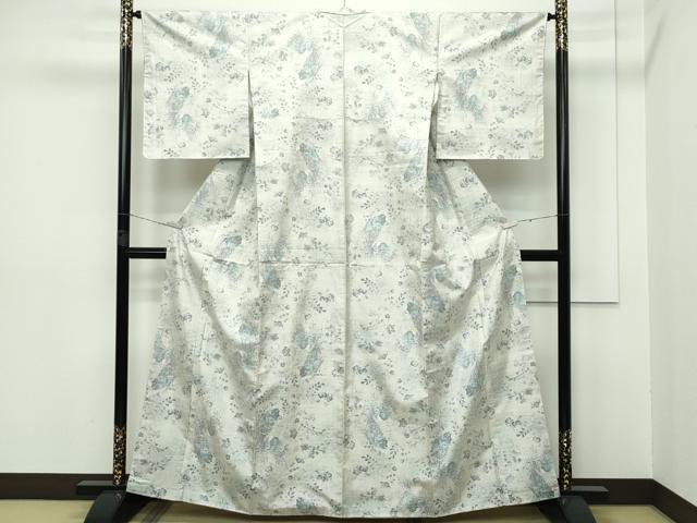 平和屋本店■極上　都喜ヱ門　本場大島紬　白大島　9マルキ　総絣　孔雀草花文　藤絹織物謹製　逸品　未使用　CZAA2744s5