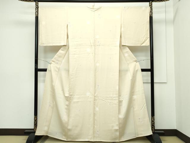 平和屋本店■極上　小紋　単衣　蛍暈し　花唐草文　砥粉色地　逸品　CZAA2755s5