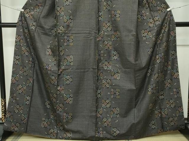 平和屋本店□極上 本場大島紬 9マルキ 泥染め 市松舞桜文 当田安憲作