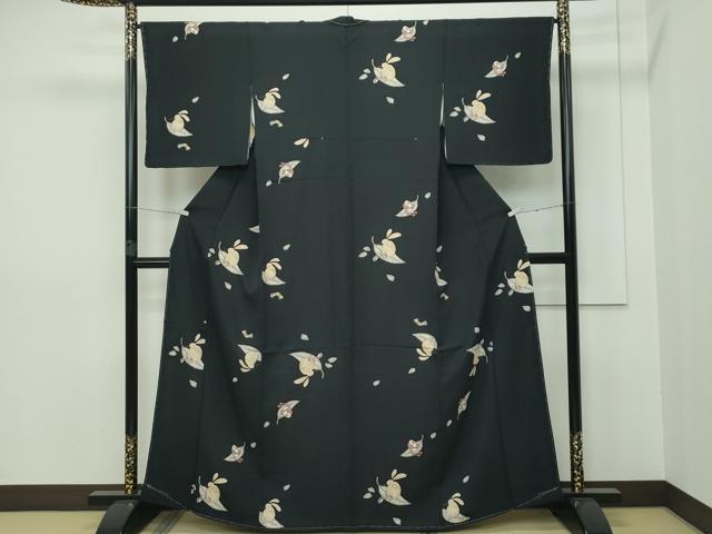 平和屋本店■極上　小紋　兎　黒地　金彩　逸品　未使用　CZAA2770s5