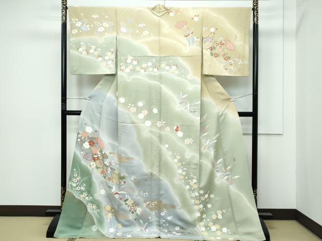 平和屋本店■極上　訪問着　作家物　雪輪重ね地紙草花文　暈し染め　金彩　逸品　未使用　CZAA2809s5