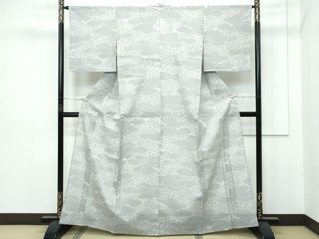平和屋着物■極上　夏物　結城紬　夏結城　100亀甲　雲取り風景文　アッシュブロンド色地　逸品　CZAA2850s5