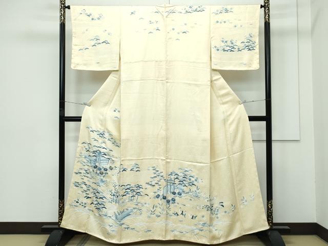 平和屋本店●極上　訪問着　藍　友禅　駒刺繍　松竹梅風景文　金彩　砥粉色地　逸品　未使用　CZAA2892s5