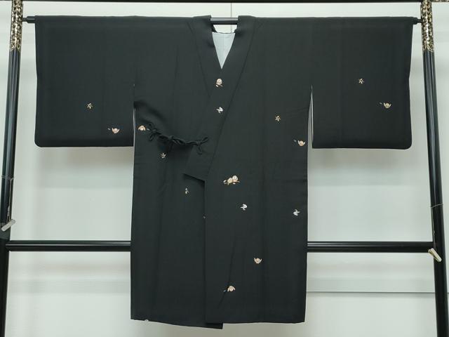 平和屋着物■極上　道中着　ロング丈　総刺繍　フクロウ　梟　黒地　金糸　松坂屋扱い　逸品　CZAA2929s5