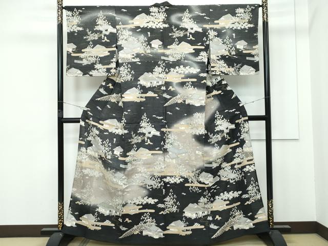 平和屋本店□極上 夏物 染織の名門 しょうざん 生紬 唐草文 証紙付き