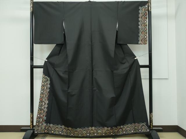 平和屋着物■極上　訪問着　本場大島紬地　総刺繍　中国三大刺繍　スワトウ相良刺繍　更紗草花文　逸品　CZAA2941s5