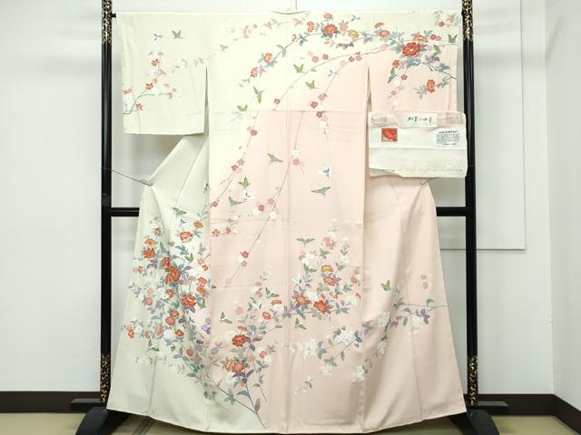 平和屋本店■極上　京加賀友禅　百貫達雄　訪問着　飛鶴草花文　加賀の四季　暈し染め　証紙・反端付き　逸品　未使用　CZAA2957s5