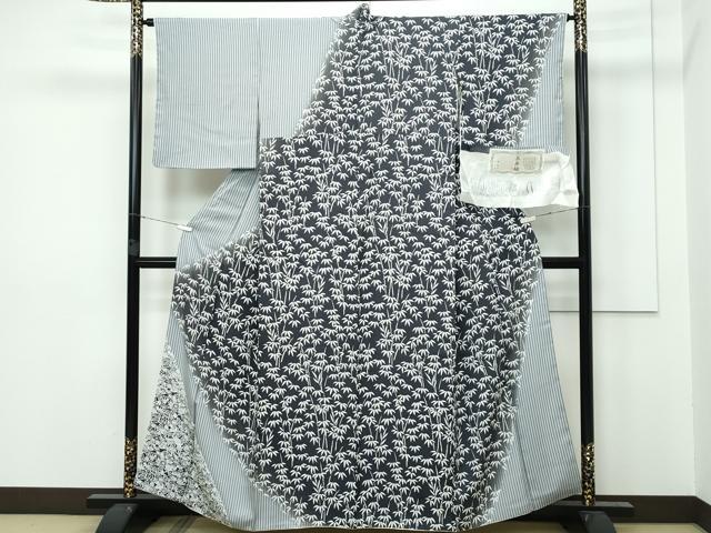 平和屋着物■極上　訪問着　玉糸紬　笹竹流水花間道　反端付き　逸品　CZAA2991s5