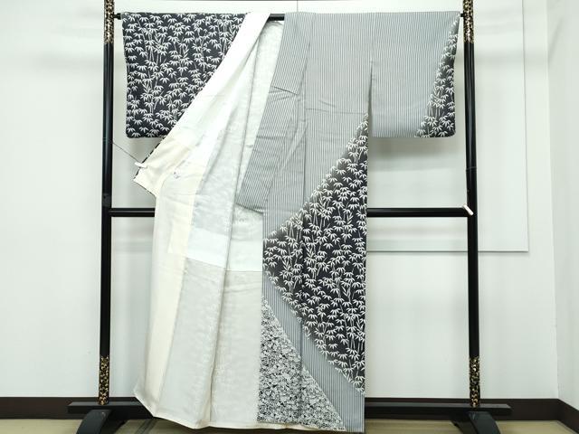 平和屋着物□極上 訪問着 玉糸紬 笹竹流水花間道 反端