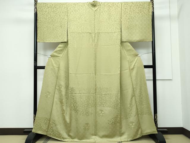 平和屋着物■極上　無地絵羽訪問着　唐織　黄海松茶色　流水草花丸地紋　銀通し地　逸品　未使用　CZAA2995s5