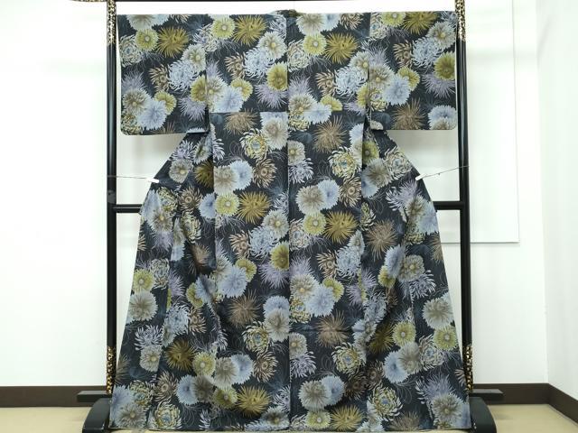 平和屋着物■極上　小紋　乱菊　蝋色地　洗える着物　逸品　CZAA3000s5