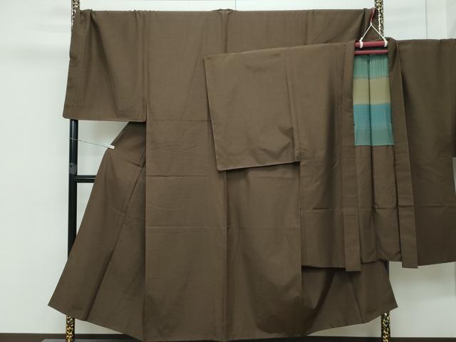 平和屋着物■極上　男性　紬　アンサンブル　キングサイズ　色無地　涅色　逸品　未使用　CZAA3007s5