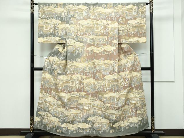 平和屋本店□極上 訪問着 総刺繍 スワトウ刺繍 人物風景文 暈し