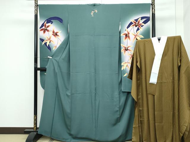 平和屋着物■極上　世界的人形師　辻村寿三郎　ジュサブロー　振袖・長襦袢セット　草花文　暈し染め　革色地　逸品　CZAA3020s5