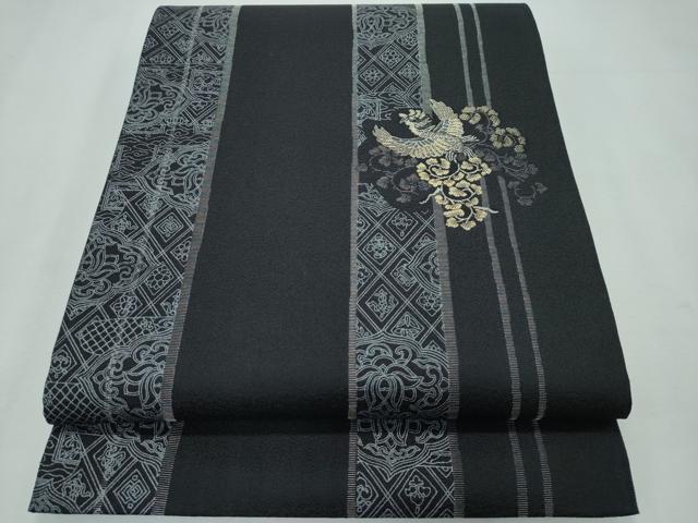 平和屋着物■極上　前田仁仙　仁仙更紗　両面　全通柄袋帯　鳳凰　黒地　金糸　逸品　CZAA3046s5