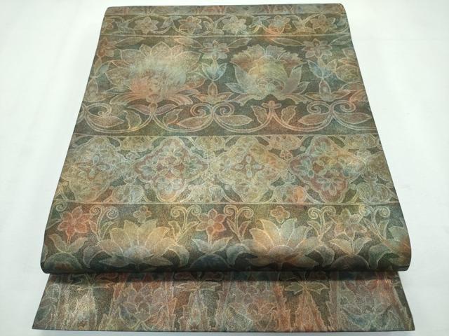 平和屋着物■極上　伝統工芸品　伊那紬　手織り　全通柄袋帯　更紗花文　金彩　逸品　CZAA3057s5