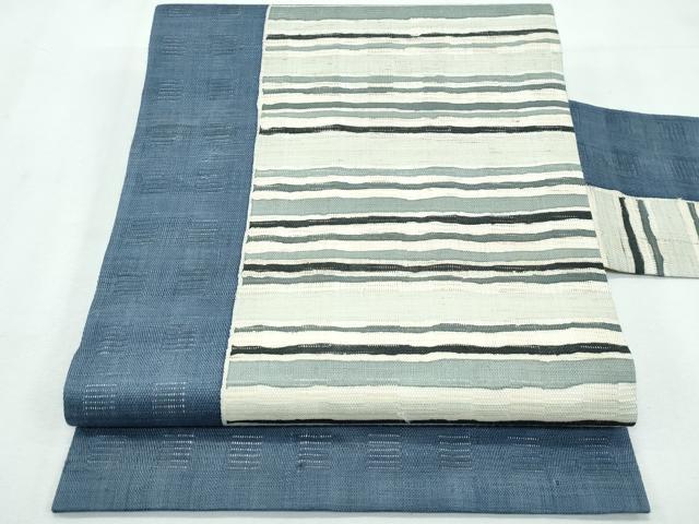 平和屋着物■極上　夏物　九寸名古屋帯　横段文　麻　逸品　未使用　CZAA3063s5