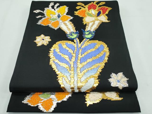 平和屋着物■最高級　龍村平蔵製　六通柄　本袋帯　モール一房文　黒地　金銀糸　逸品　CZAA3070s5