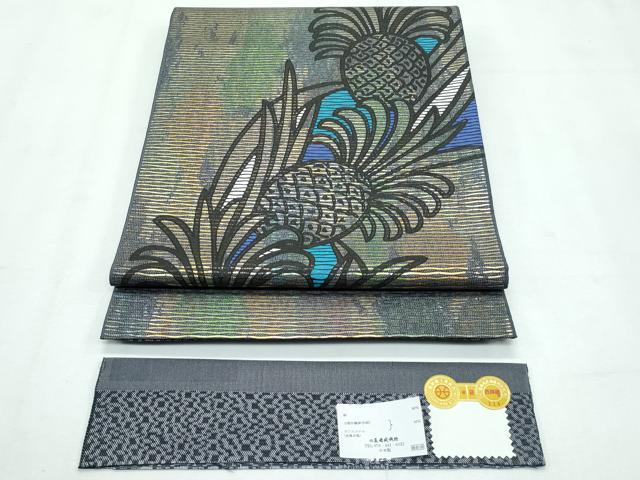 平和屋着物■極上　西陣　長嶋成織物　ながしま帯　両面　太鼓柄袋帯　成り物　パイナップル　証紙付き　逸品　未使用　CZAA3077s5