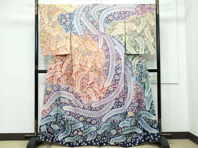 平和屋本店■極上　訪問着　作家物　辻が花　絞り　金通し地　逸品　CZAA3107s5