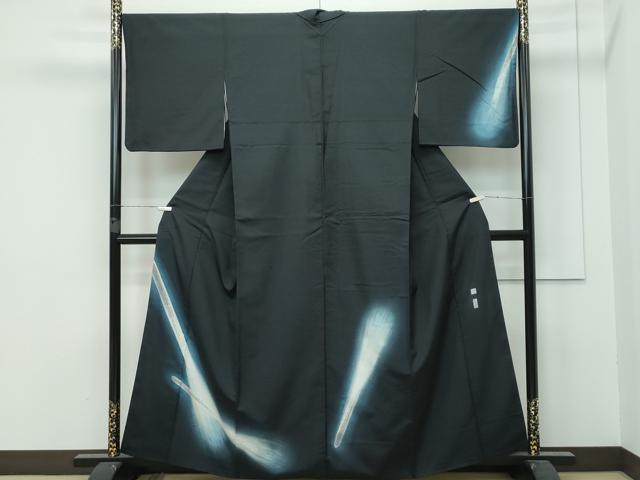 平和屋本店■極上　石川県指定無形文化財　牛首紬　白山工房　手織り　訪問着　作家物　抽象文　黒地　逸品　CZAA3123s5