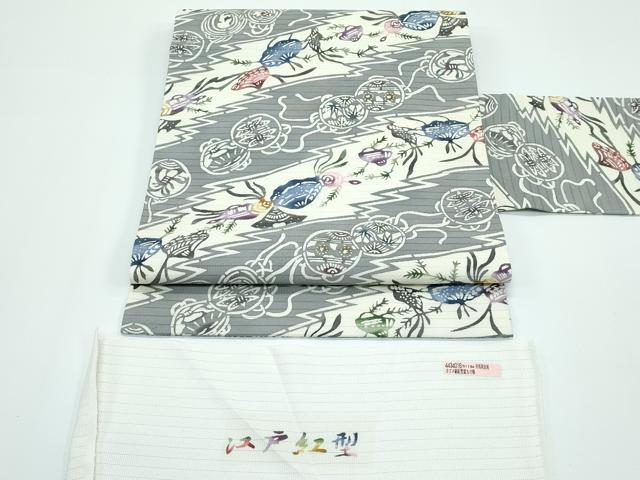 平和屋着物■極上　夏物　全通柄　九寸名古屋帯　江戸紅型　カゴメ絽　貝合わせ吉祥文　反端付き　逸品　未使用　CZAA3196s5