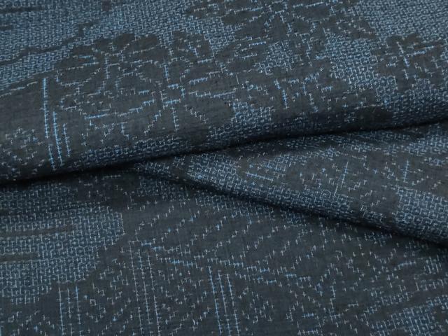 平和屋着物■極上　本場結城紬　重要無形文化財　100亀甲　雲取り風景花松文　濃紺地　逸品　未使用　CZAA3214s5