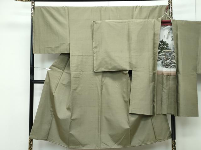 平和屋着物■極上　男性　紬　アンサンブル　色無地　黄海松茶色　逸品　未使用　CZAA3227s5