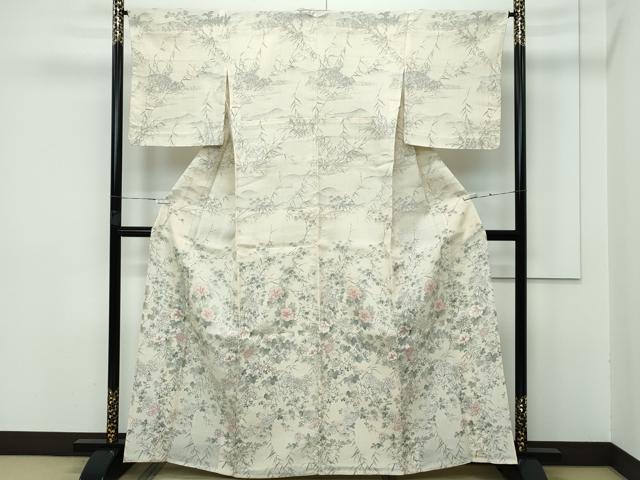 平和屋着物■極上　夏物　訪問着　紗紬　手描き　草花文　砥粉色地　逸品　未使用　CZAA3243s5