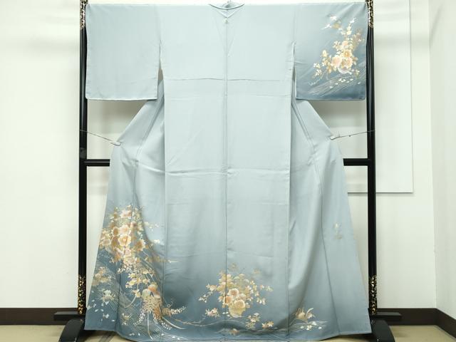 平和屋着物■極上　金彩友禅　卓越技能者・名工・和田光正　訪問着　草花文　暈し染め　金彩　青磁鼠色地　逸品　未使用　CZAA3259s5