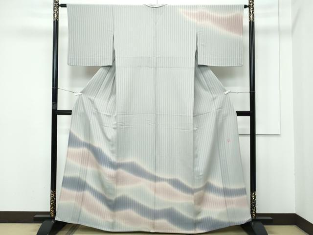 平和屋着物■極上　十日町　加賀草木友禅の第一人者　田村哲彦　訪問着　単衣　霞文　暈し染め　逸品　CZAA3269s5