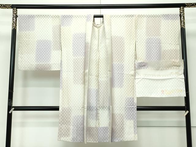 平和屋本店■極上　スリーシーズン　春夏秋　塵除け　長羽織　尾峨佐　市松紋紗　銀通し地　反端付き　逸品　CZAA3290s5