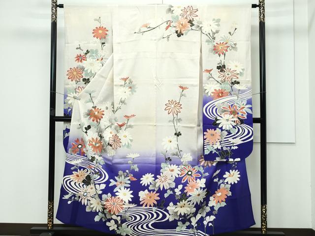 平和屋本店■極上　夏物　アンティーク　大正ロマン　振袖　流水菊文　暈し染め　金銀彩　逸品　CZAA3314s5