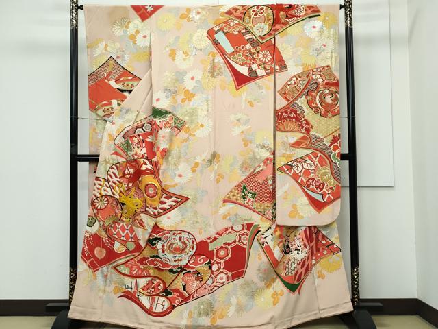 平和屋着物■極上　アンティーク　大正ロマン　振袖　駒刺繍　冊子吉祥花文　金銀彩　逸品　CZAA3316s5