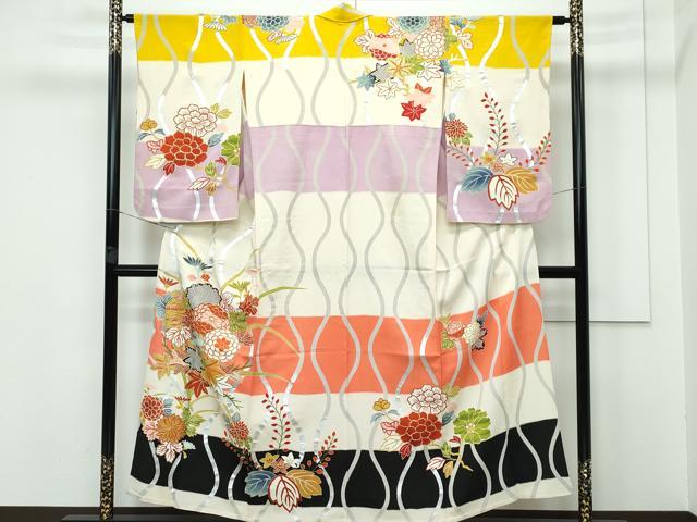 平和屋着物■極上　アンティーク　大正ロマン　訪問着　単衣　駒刺繍　立涌草花文　金銀彩　逸品　CZAA3324s5