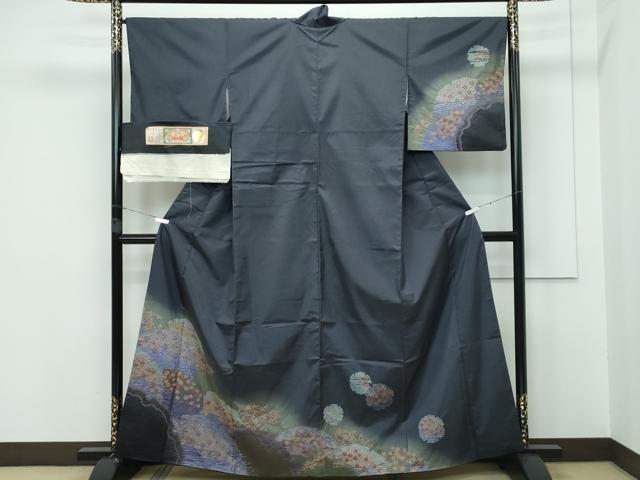 平和屋着物■極上　訪問着　本場染大島紬地　絞り　雪輪重ね草花文　もり絹織物謹製　証紙付き　逸品　CZAA3340s5